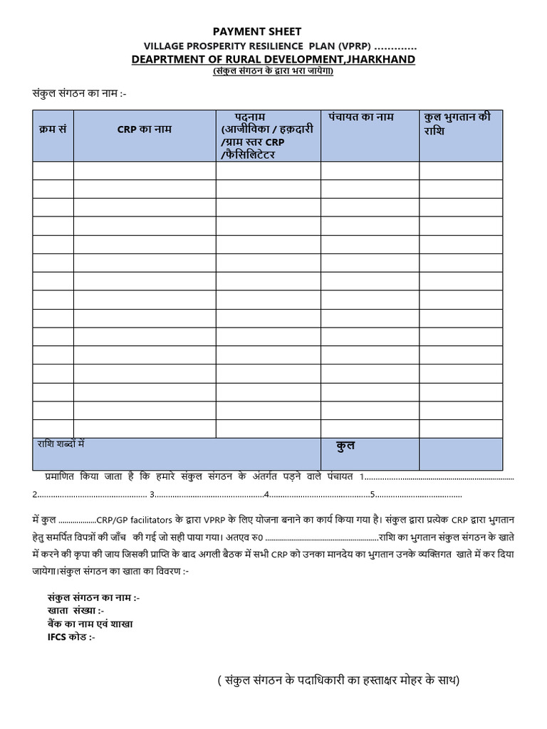 SHG Entitlement, Livelihhood, VO and CLF Format For VPRP Payment | PDF