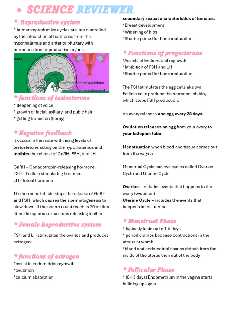 Science Reviewer Repro 1 | PDF | Menstrual Cycle | Ovary