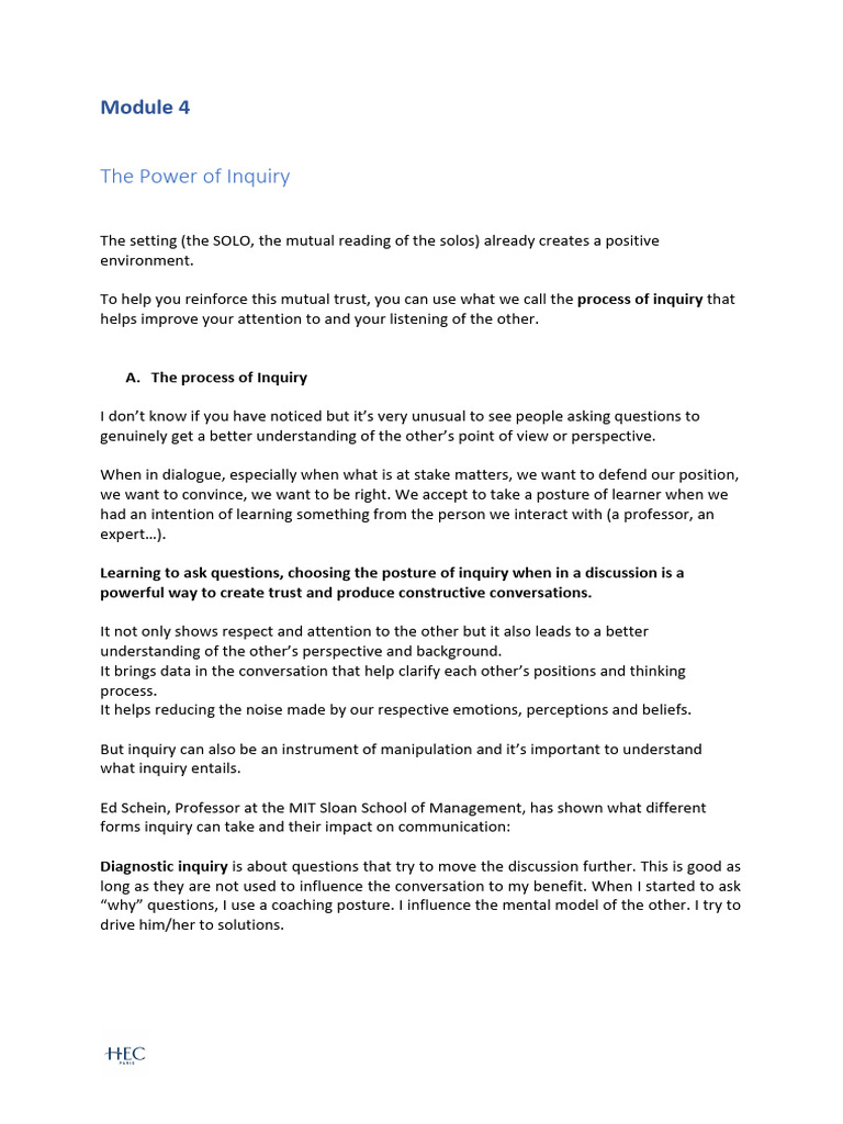 Module 4 3. The Power of Inquiry | PDF | Learning | Conversation