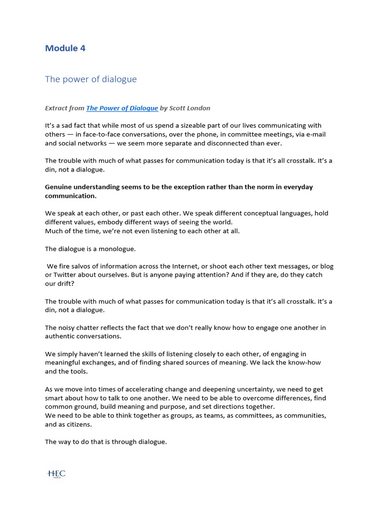 Module 4 2. The Power of Dialogue | PDF | Dialogue | Communication
