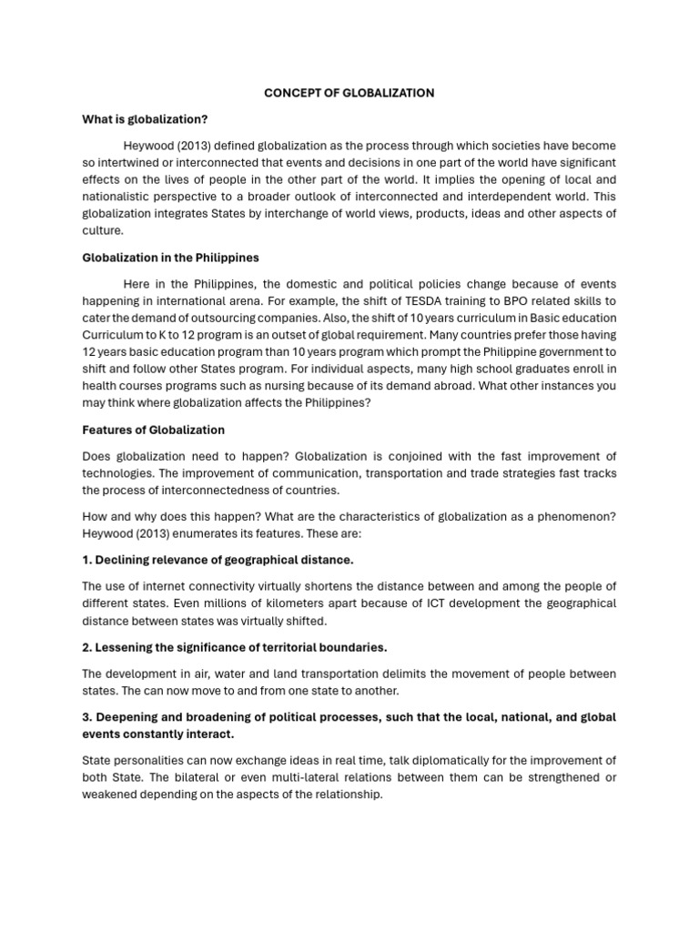 Concept of Globalization | PDF | Globalization | Multinational Corporation