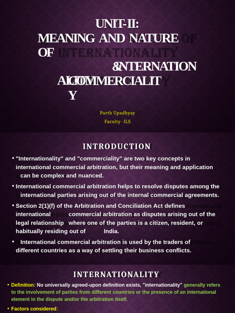 UNIT II Commerciality ICA | PDF | Arbitration | Jurisdiction