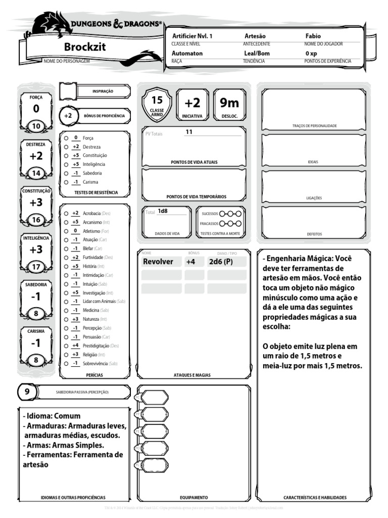 Brockzit (Artificer - Nvl.1) (Automaton) (Fábio) | PDF