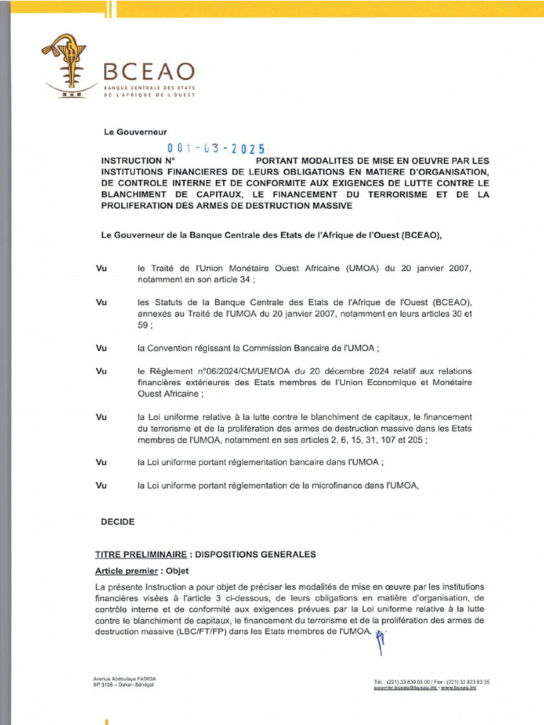 Instructions Bceao | PDF