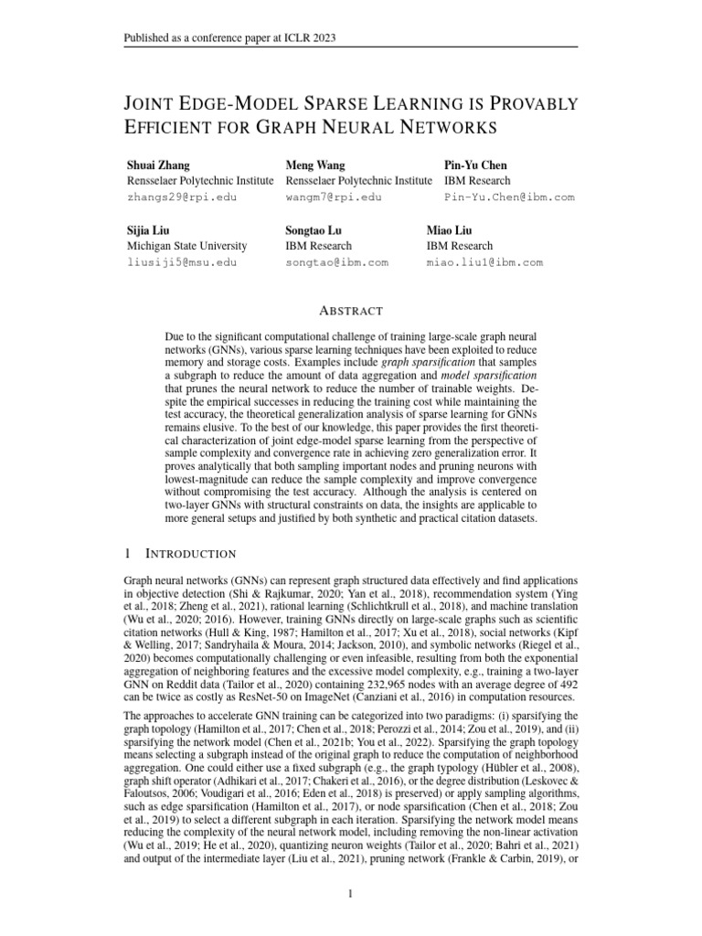 Joint Edge-Model Sparse Learning Is Provably Efficient For Graph Neural Networks | PDF | Vertex ...