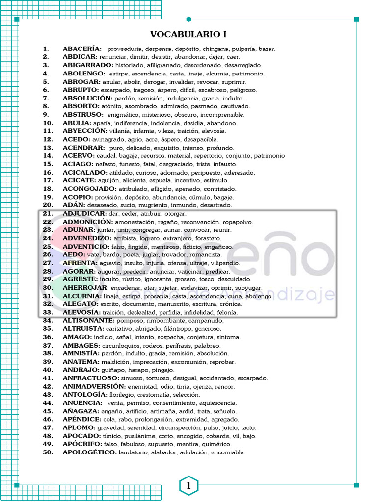 RV_S2_S1_Vocabulario Semanal I | PDF