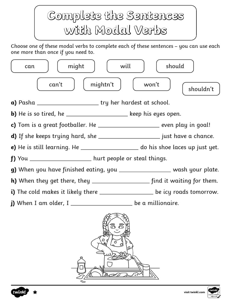 Complete Sentences with Modal Verbs | PDF | Morphology | Semantic Units