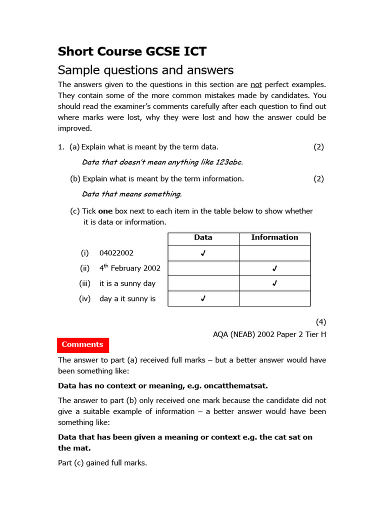 GCSE ICT Sample Questions & Answers | PDF | Spreadsheet | Motor Vehicle ...