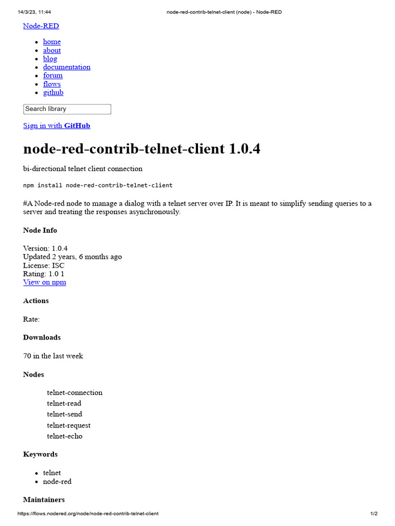 Node-RED - Contrib Telnet Client (Node) | PDF | Trademark | Internet