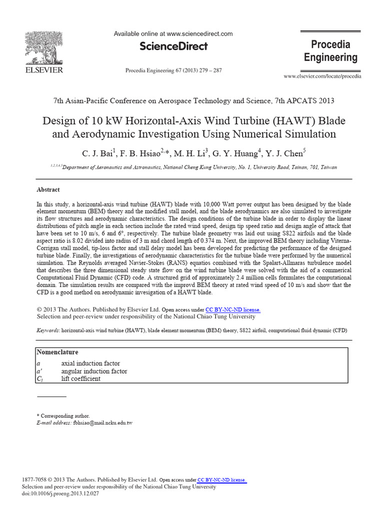 Design of 10 KW Horizontal-Axis Wind Turbine (HAWT) Blade and Aerodynamic Investigation Using ...