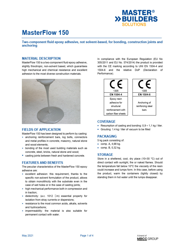 Tds Masterflow 150 Eng 1 | PDF | Epoxy | Adhesive