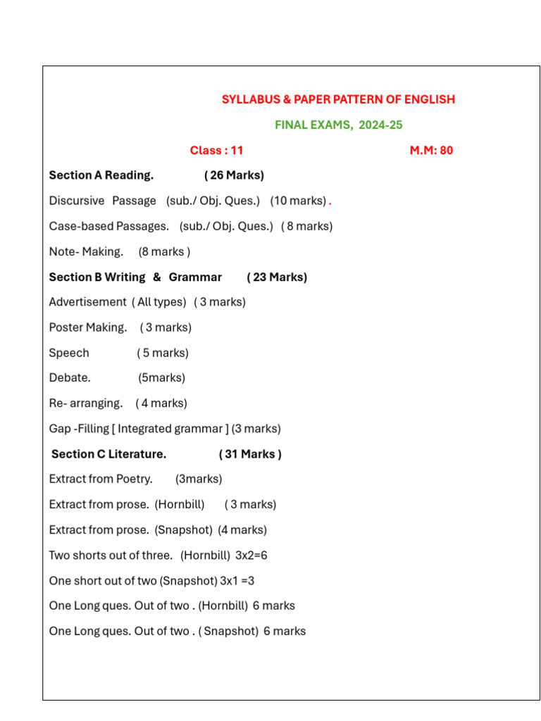 XI - Eng F. Final Exams Syll L | PDF