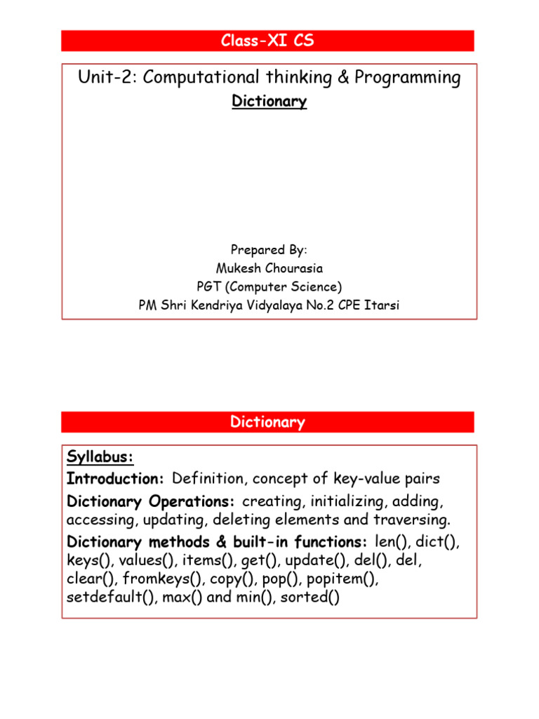Xi Cs Unit-2 Dictionary | PDF | Computer Data | Computer Engineering