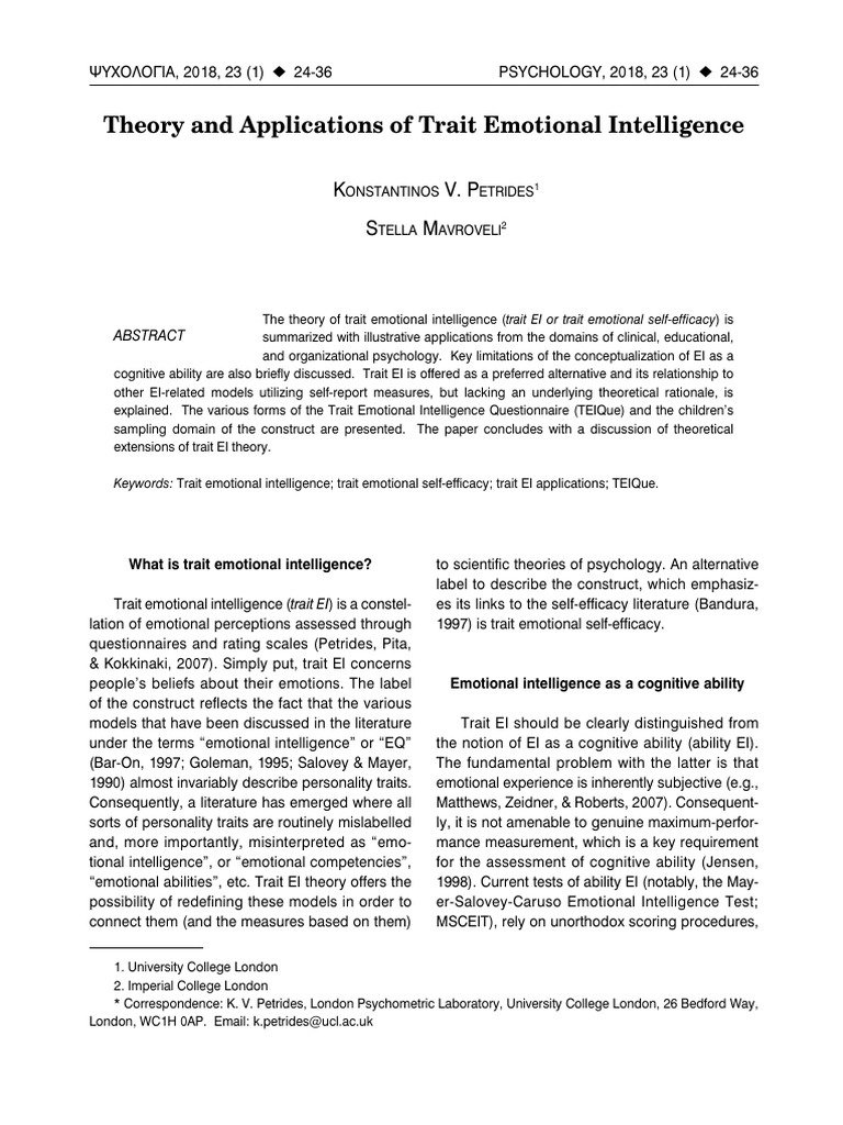 Psychology-trait-EI-2018 | PDF | Emotional Intelligence | Psychology