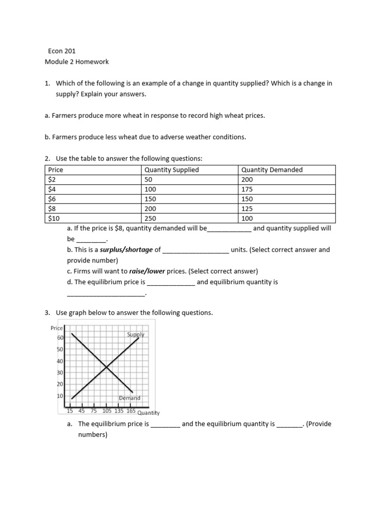 Econ 201 Module 2 Homework Guide | PDF | Economic Equilibrium ...