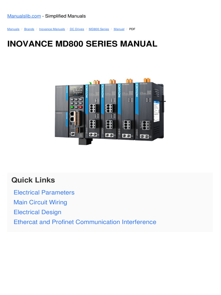 Inovance Md800 Series Manual: Quick Links | PDF | Electrical Wiring ...