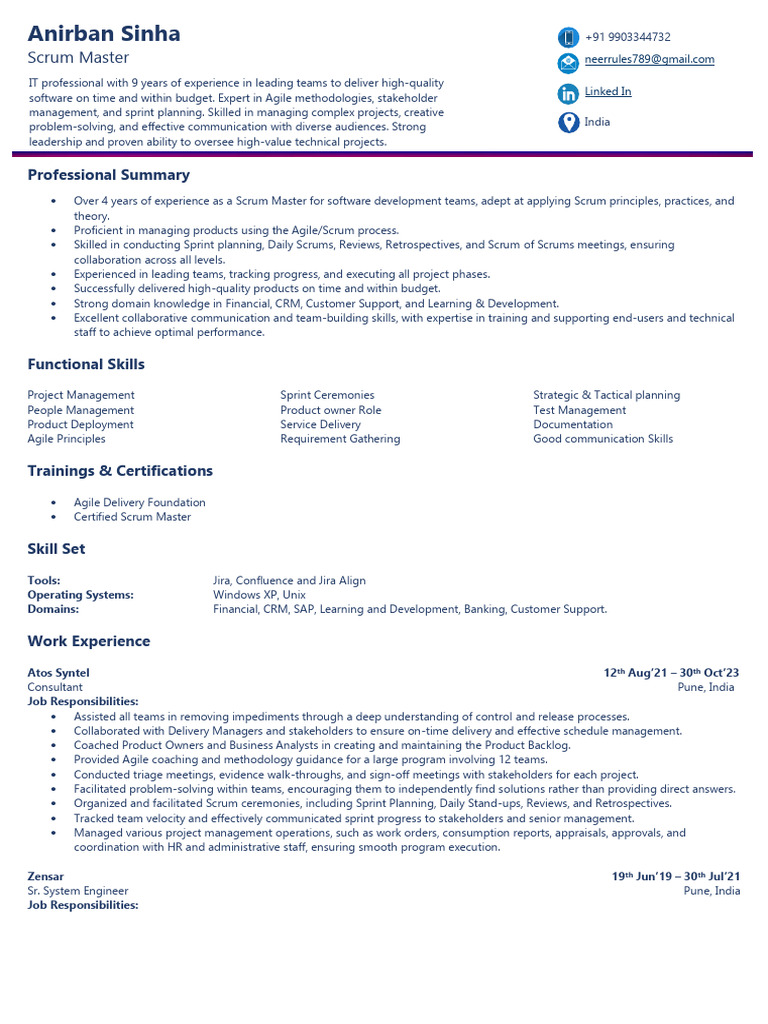 Anirban Sinha - Resume - Updated | PDF | Scrum (Software Development) | Agile Software Development