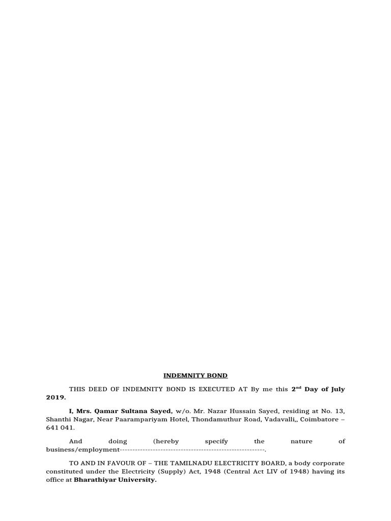 Indemnity Bond - EB | PDF | Indemnity | Justice