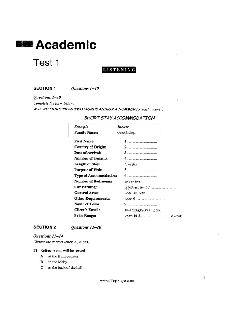 Ielts Simulation Tests - Lis.01 | PDF