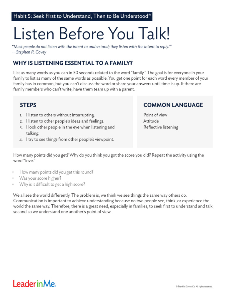 5 Listen Before You Talk | PDF | Intention | Human Communication