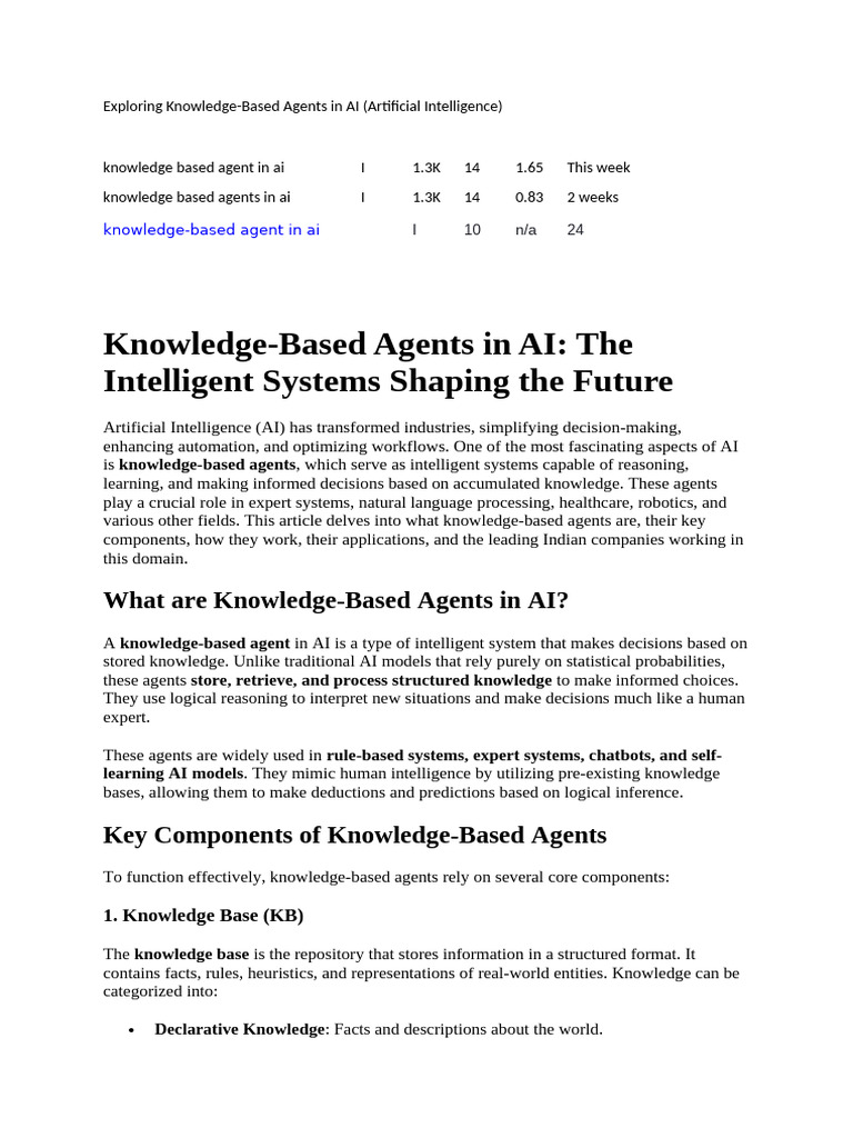 Knowledge-Based Agents in AI Explained | PDF | Artificial Intelligence | Intelligence (AI ...