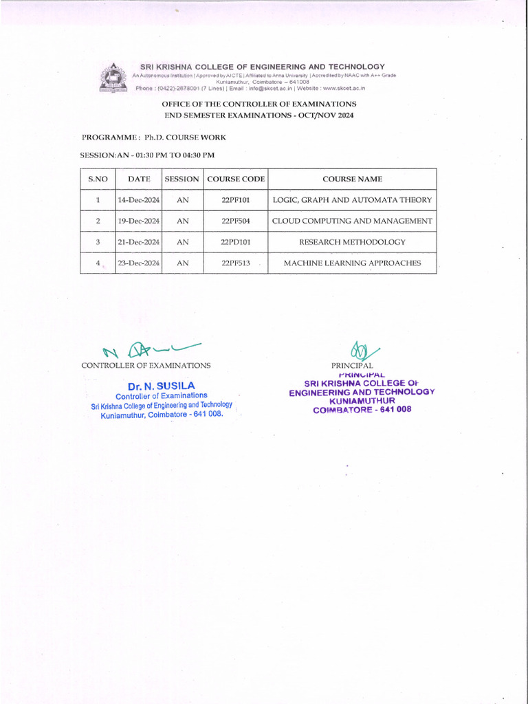 PHD Course Work OCT - NOV 2024 TT | PDF