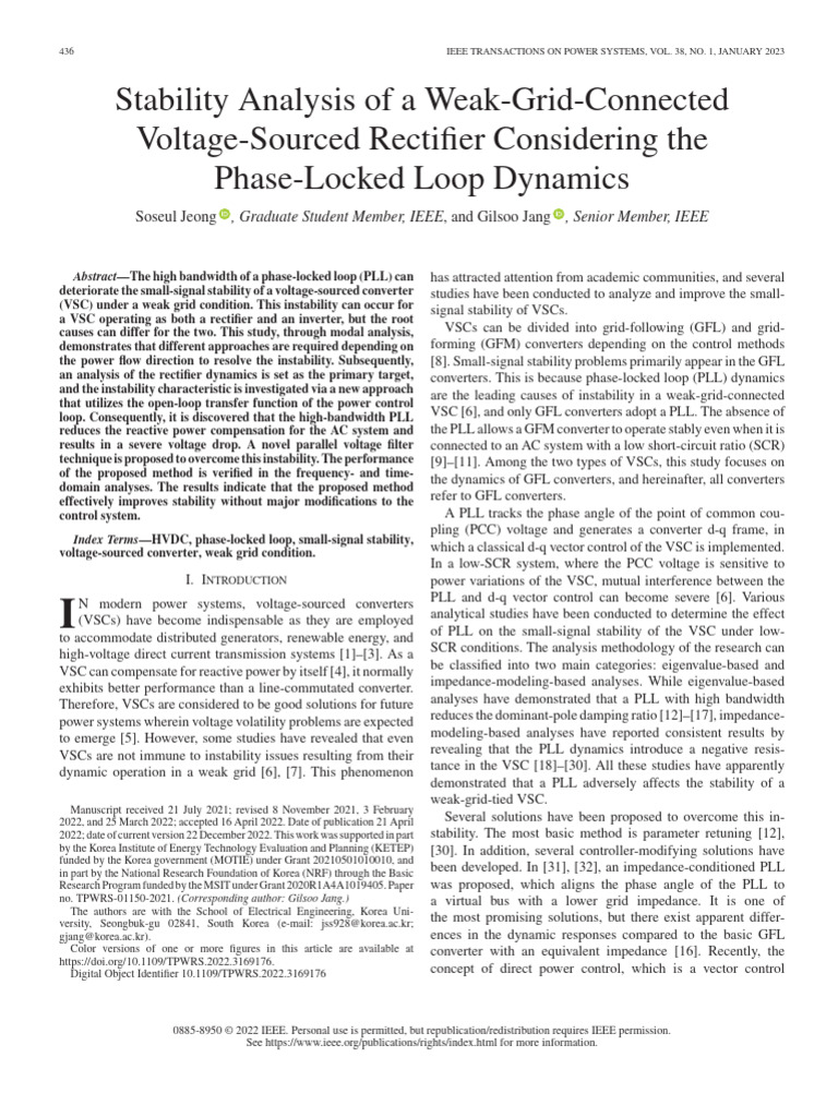 Stability Analysis of a Weak-Grid-Connected Voltage-Sourced Rectifier Considering the Phase ...