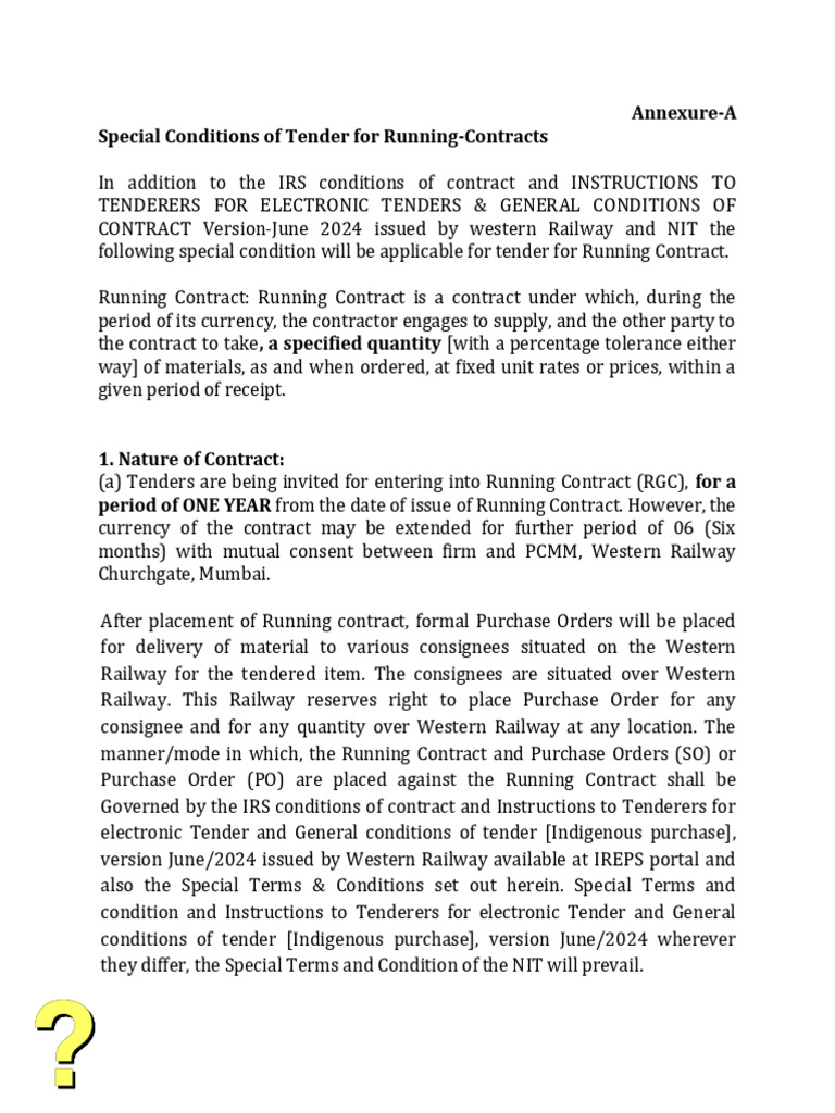 Special Conditions for Running Contracts | PDF | Breach Of Contract ...