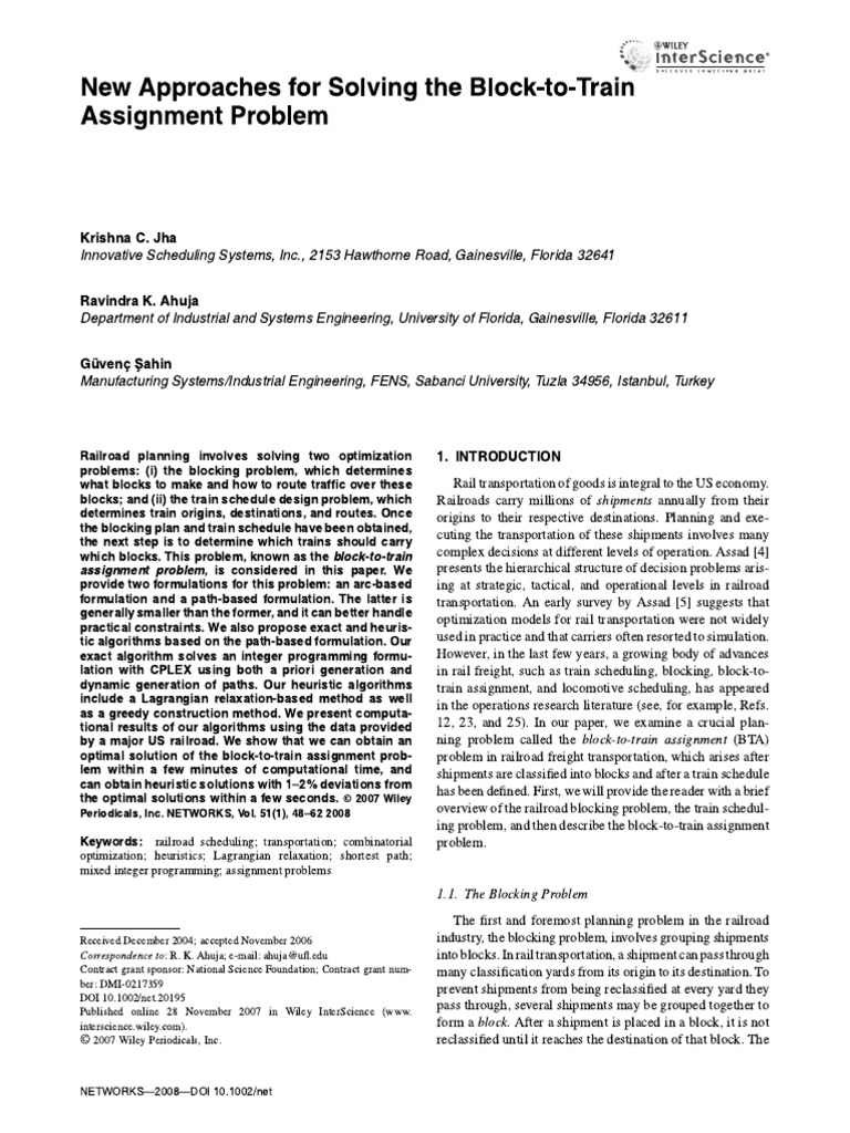 New Approaches For Solving The Block-To-train Assignment Problem | PDF