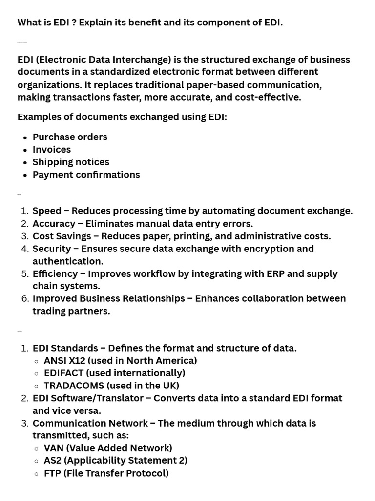 What Is EDI Explain Its Benefit and Its Component of EDI. | PDF | Electronic Data Interchange ...