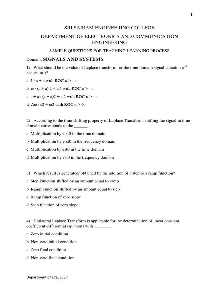 Signals and Systems 1 | PDF | Laplace Transform | Spectral Density