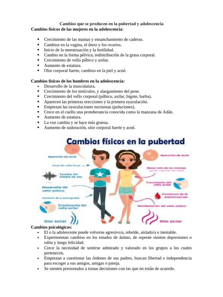 Cambios que se producen en la pubertad y adolescencia | PDF ...