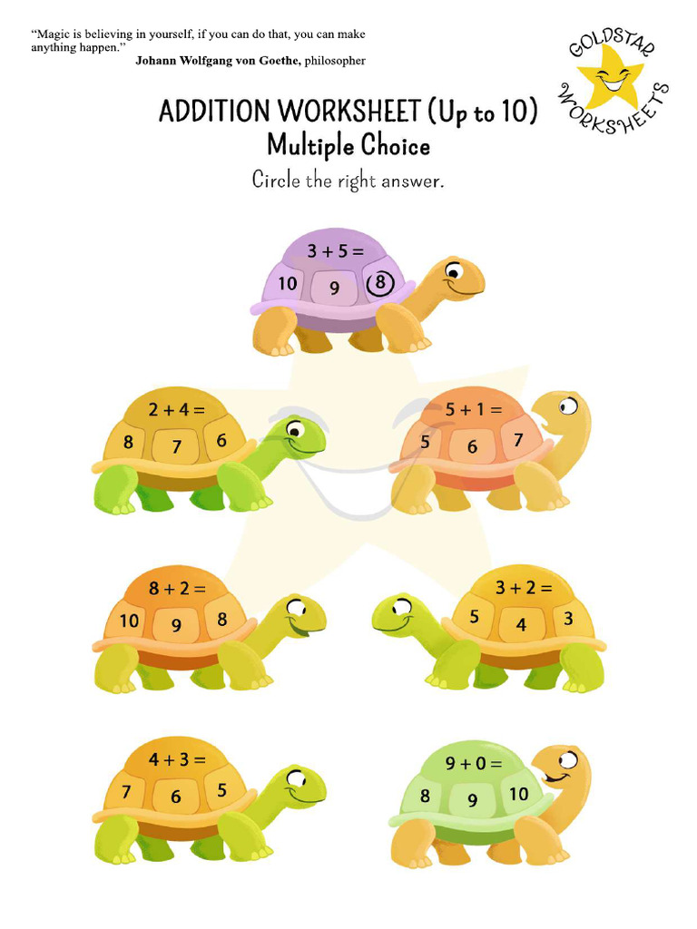 Turtles Multiple Answer Addition Up To 10 Colour Compressed | PDF