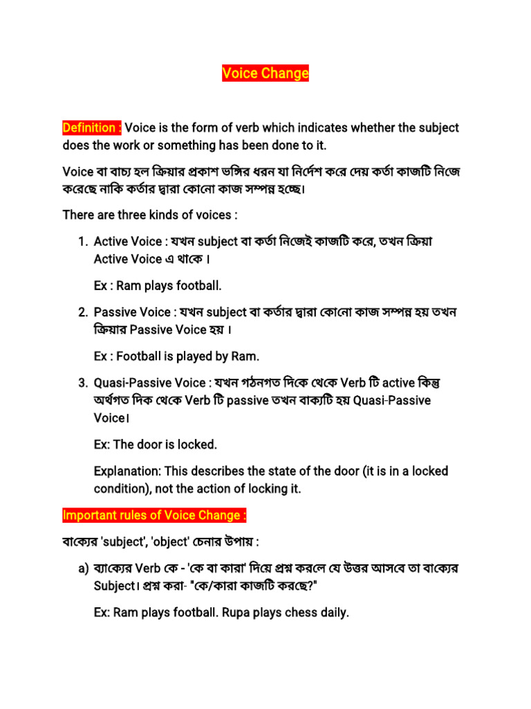 Understanding Voice Change Rules | PDF | Verb | Subject (Grammar)