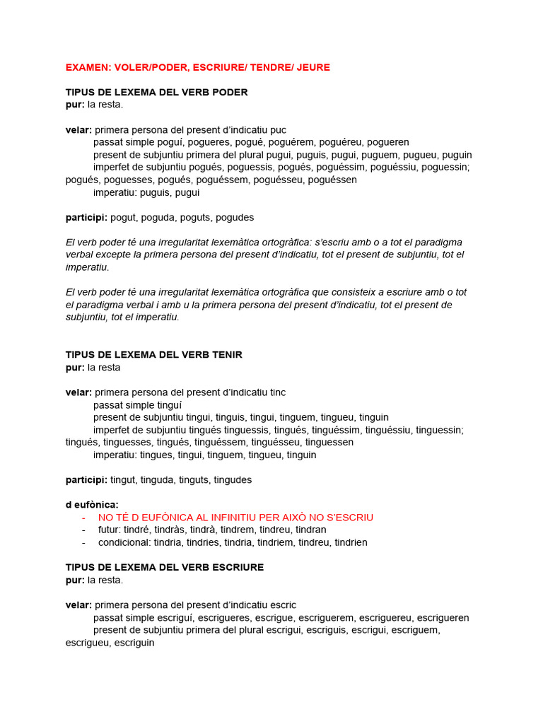 Tipus de Lexema Del Verbs | PDF