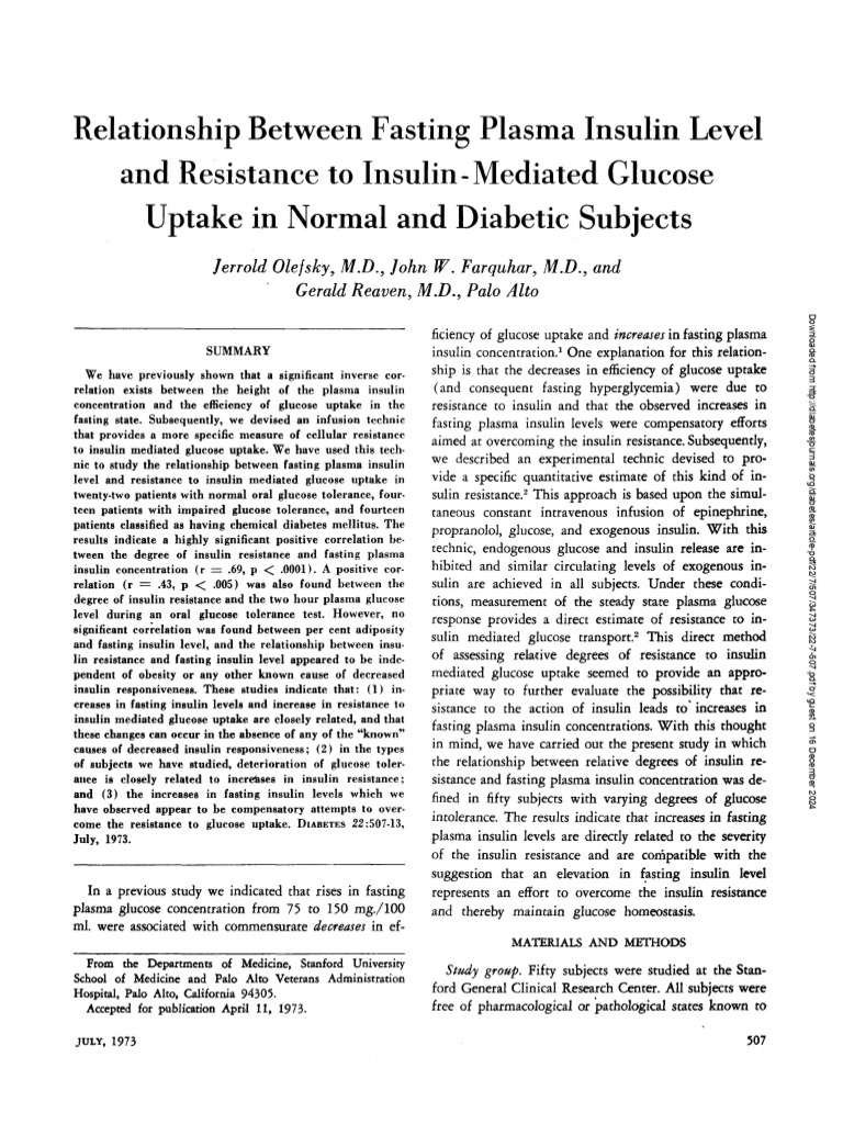 Fasting Insulin and Insulin Resistance Study | PDF | Insulin Resistance ...
