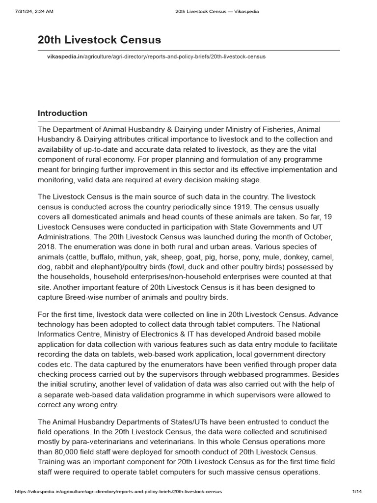 20th Livestock Census - Vikaspedia | PDF | Livestock | Domesticated Animals