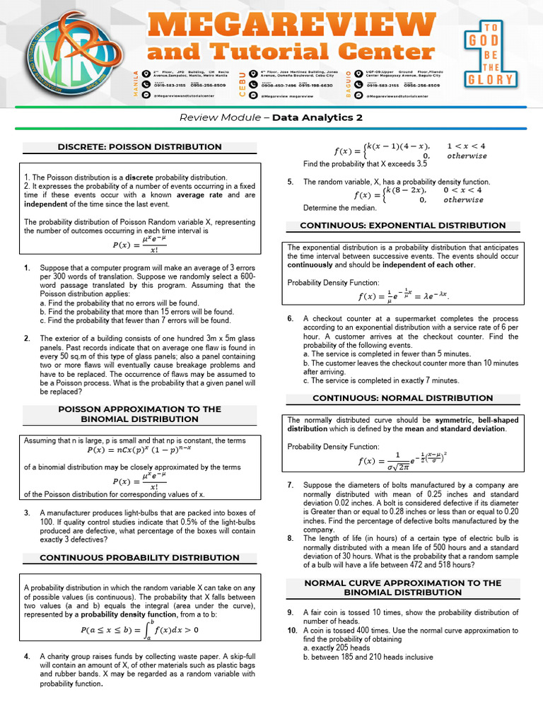 Review Module 11 - Data Analytics 2 | PDF | Probability Distribution | Mean