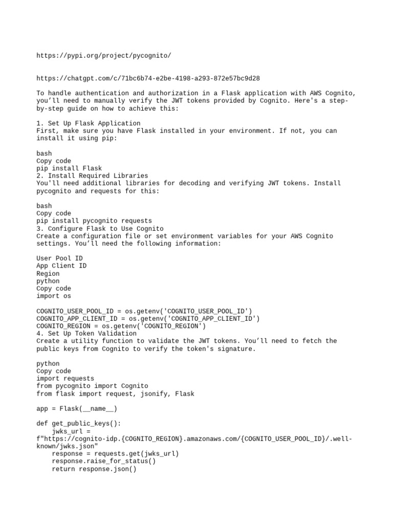 Authentication and Authorisation Cognito in Flask | PDF | Authentication | Computer Science