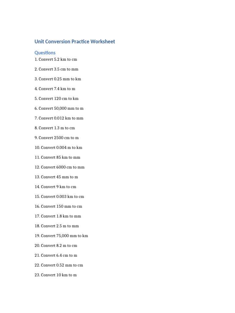 Unit Conversion Practice Worksheet Separate Answers | PDF | Acid ...