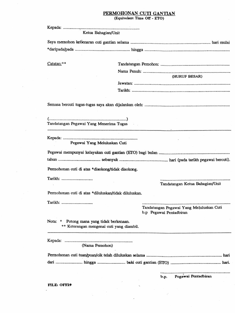 Borang Cuti GantianETO | PDF