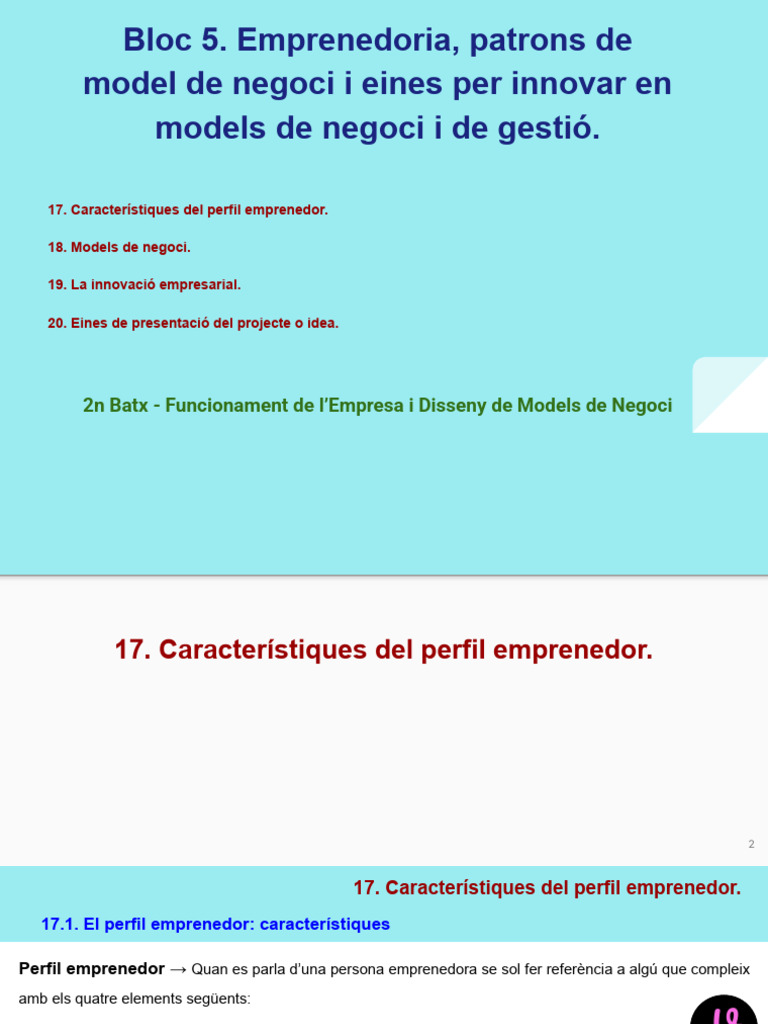 FEmpresa2 - Bloc 5. Emprenedoria, Patrons de Model de Negoci I Eines ...