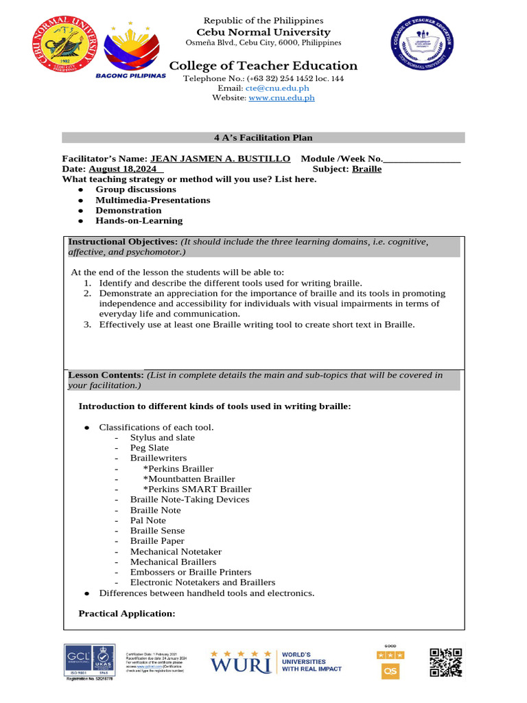 Braille of 4as LP Format | PDF | Cognition | Learning