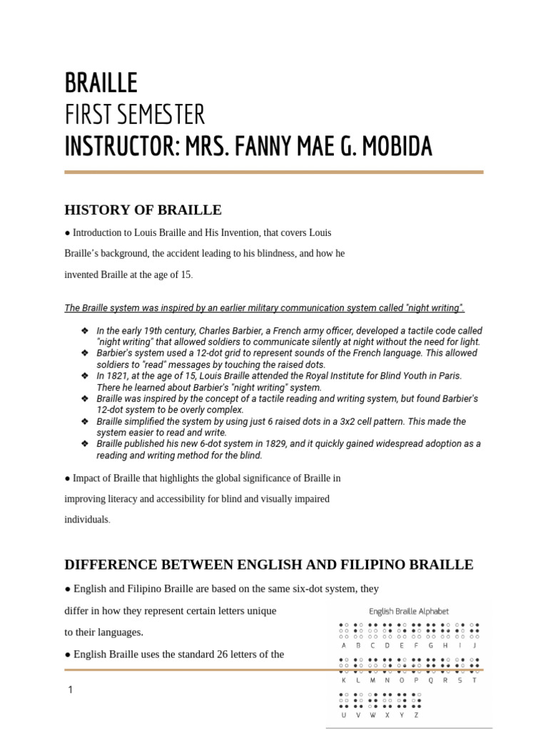 Braille Class Notes | PDF | Communication | Writing