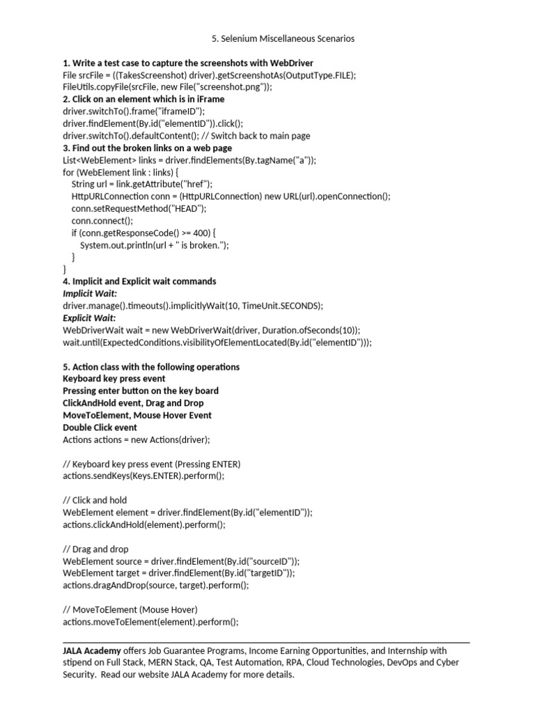 Selenium Miscellaneous Scenarios | PDF | Selenium (Software) | Http Cookie