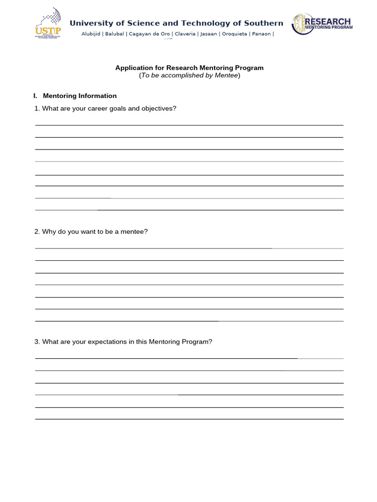 Application Form Mentee Students | PDF