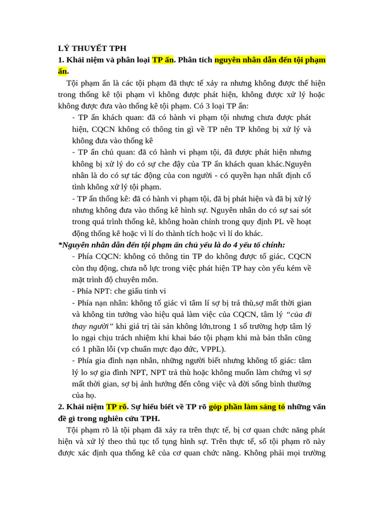 LÝ THUYẾT TPH | PDF