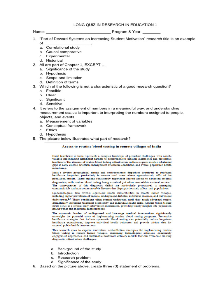 Research in Education Quiz Questions | PDF