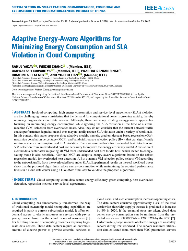 Yadav Et.al (2018) Adaptive Energy-Aware Algorithms for Minimizing Energy Consumption and SLA ...