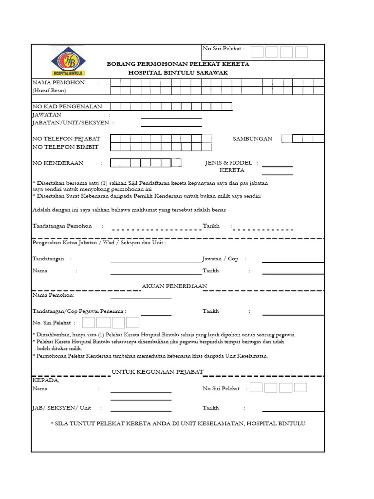Borang-Permohonan-Pelekat-Kereta-Hospital-Bintulu | PDF